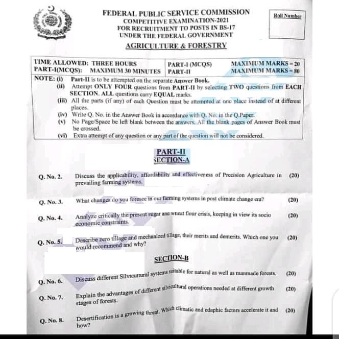 Agriculture & Forestry Paper CSS 2021