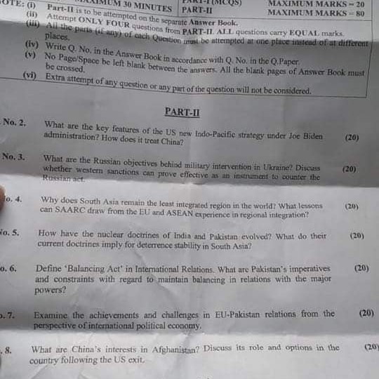 International Relations I.R Paper II CSS 2022