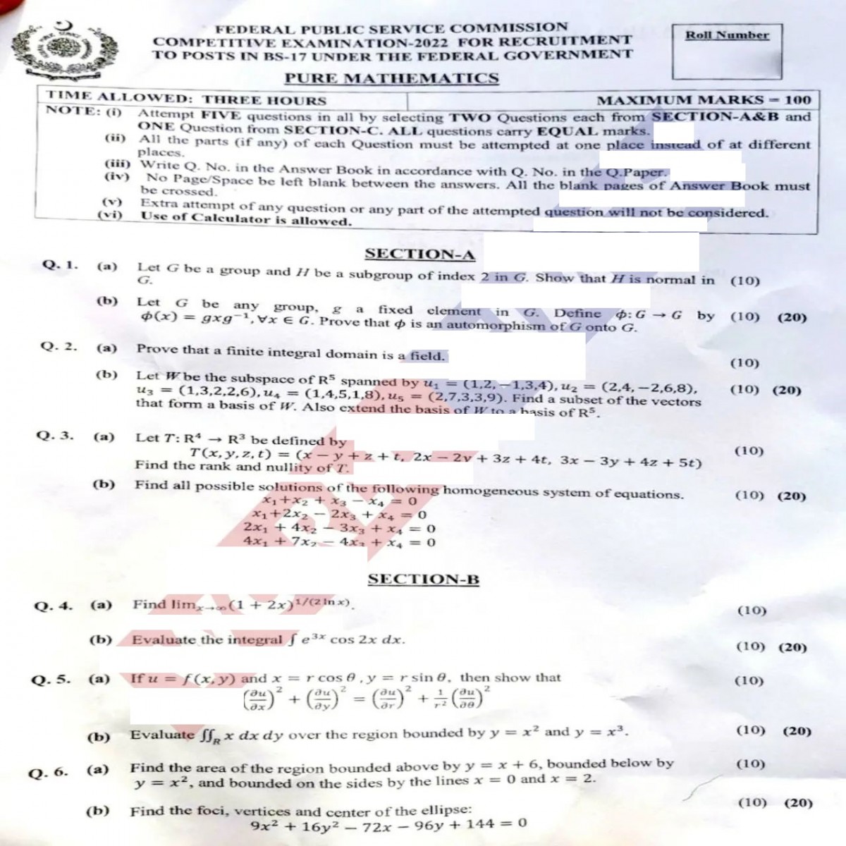 Pure Mathematics Paper CSS 2022