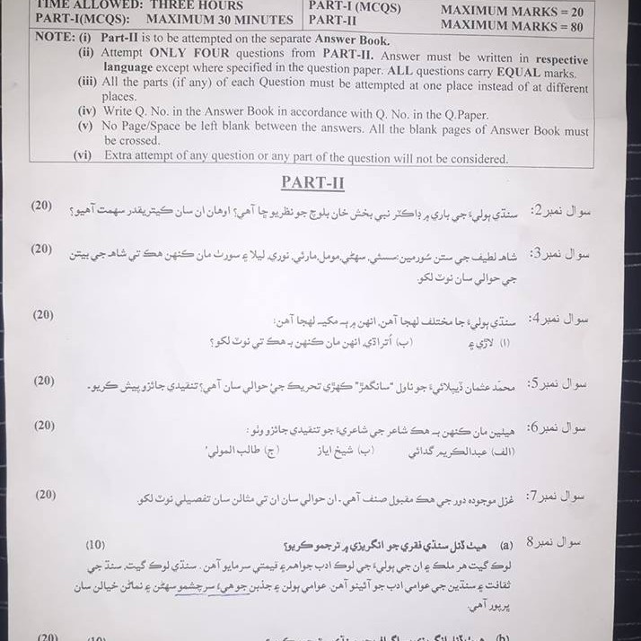 Sindhi Paper CSS 2019